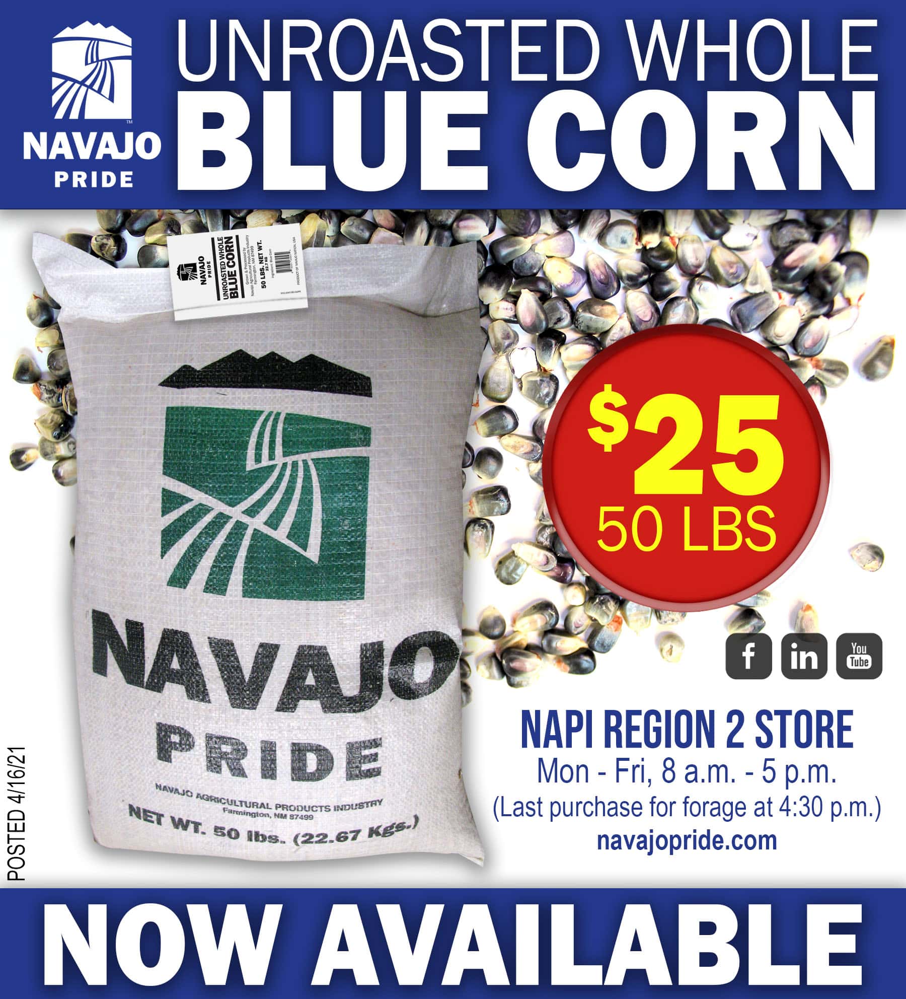 Navajo Pride Unroasted Whole Blue Corn – Navajo Agricultural Products ...